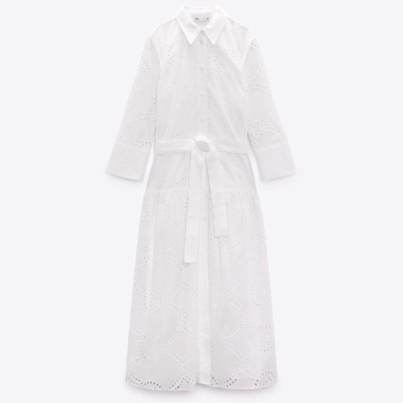 Zara | Dresses | Zara White Embroidered Midi Dress | Poshmark